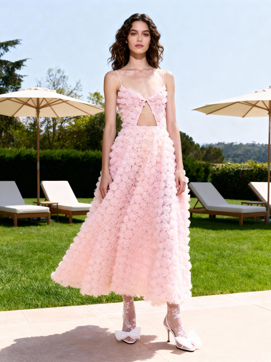 Modern 3D Roses Mesh Strap Dress Women's Evening Dress – yewendress