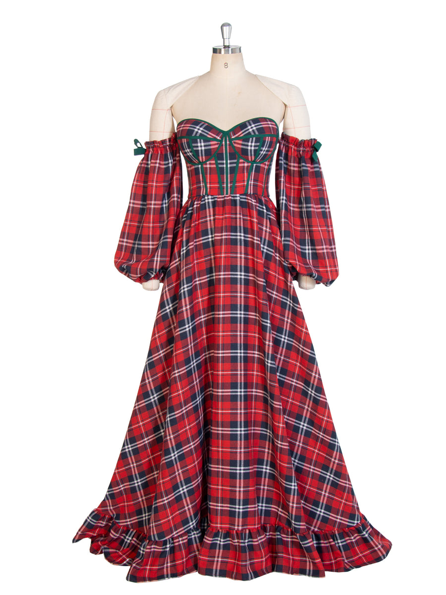 Long Sleeves Vintage Christmas Plaid Maxi Dress A-Line Party Tartan ...