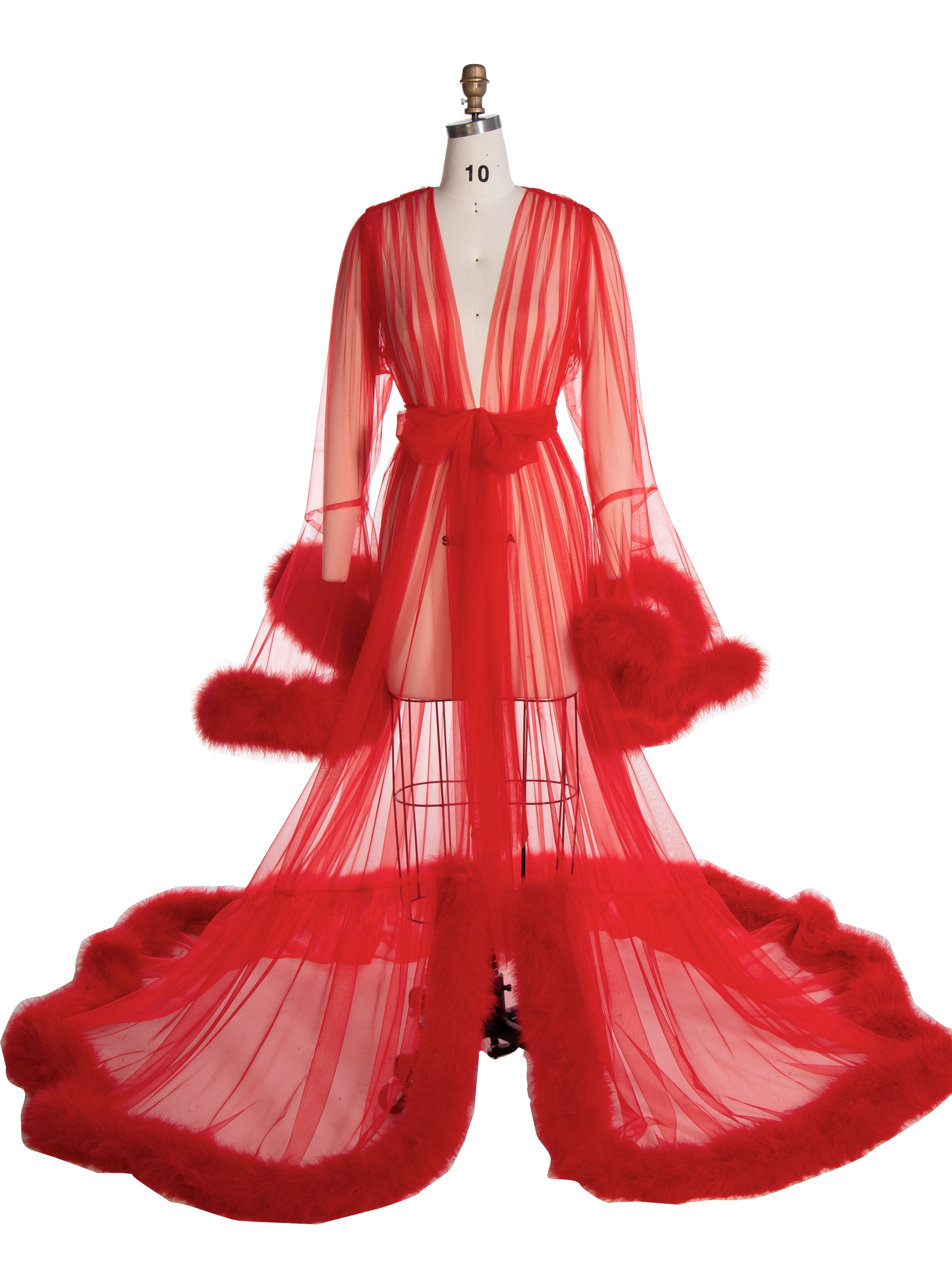 Red Feather Boudoir Dressing Gown, Bridal Feather Robe, Pregnancy Shoot ...
