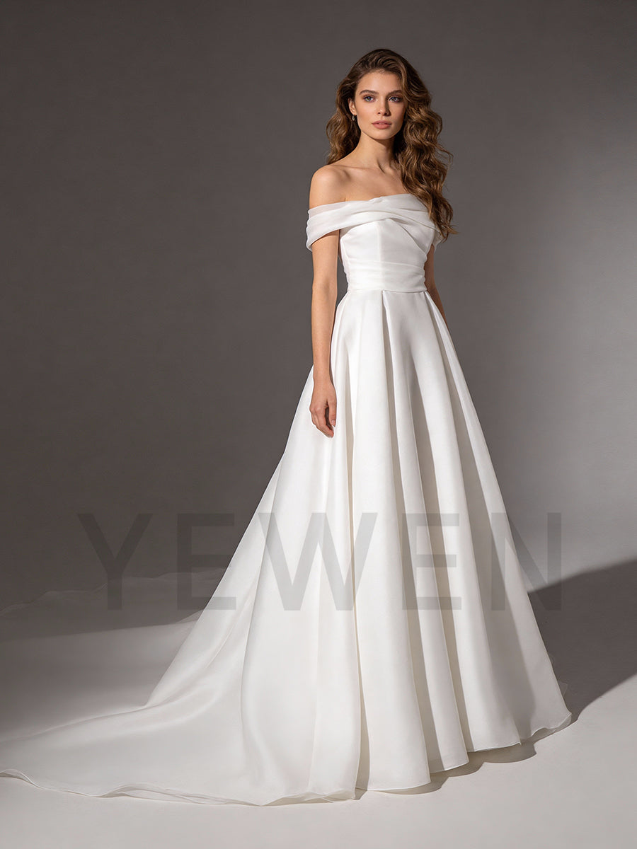 Simple Organza Strapless Wedding Dress A line Bridal Gown – yewendress