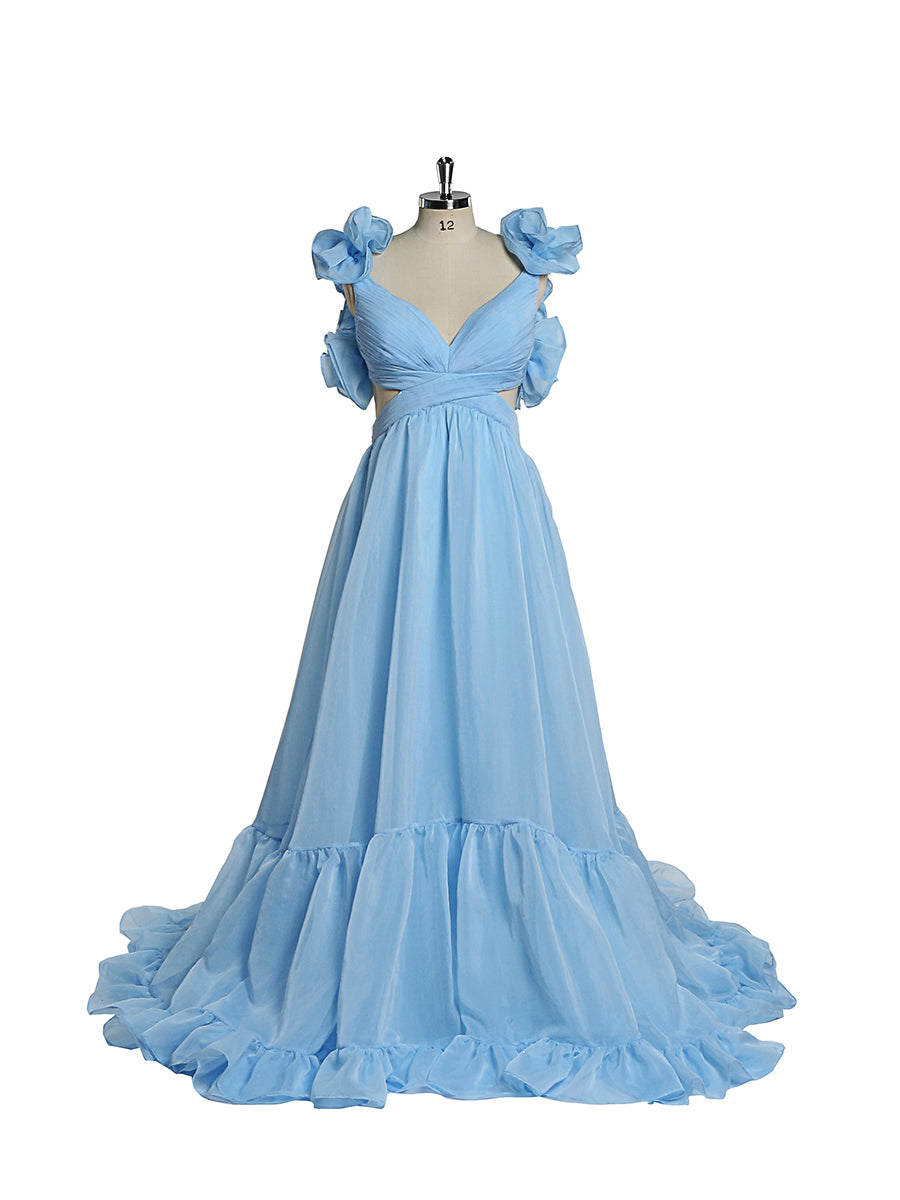 New Arrival Silk Organza Elegant Ruffles Backless Prom Dresses Photogr ...