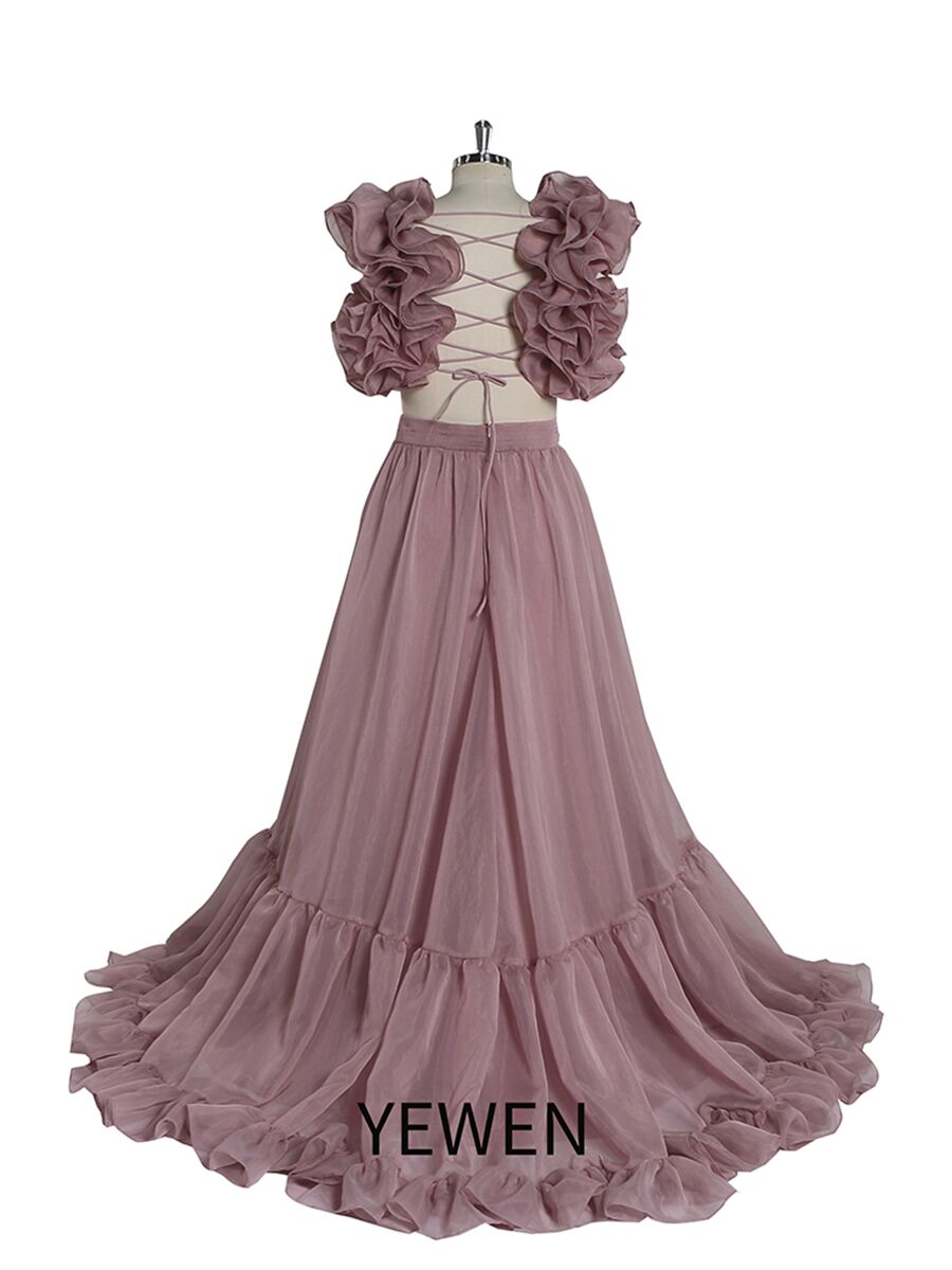 New Arrival Silk Organza Elegant Ruffles Backless Prom Dresses Photogr ...